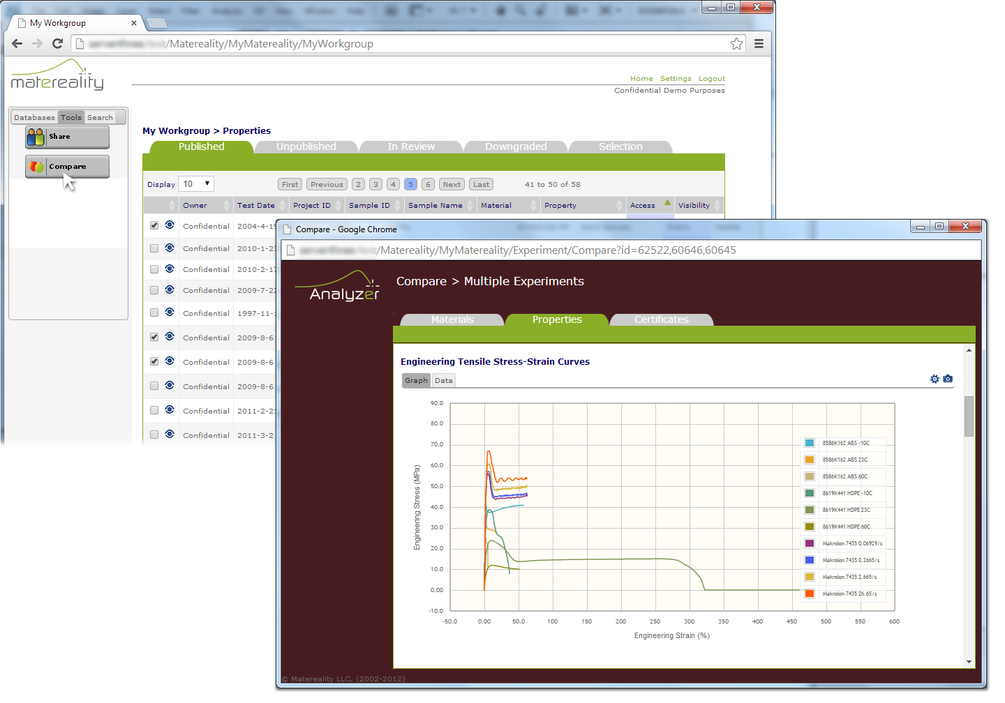 Select multiple datasets to compare